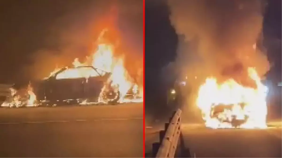 Sosyal medya fenomeni Harun Taştan'ın otomobili seyir halindeyken alev ...