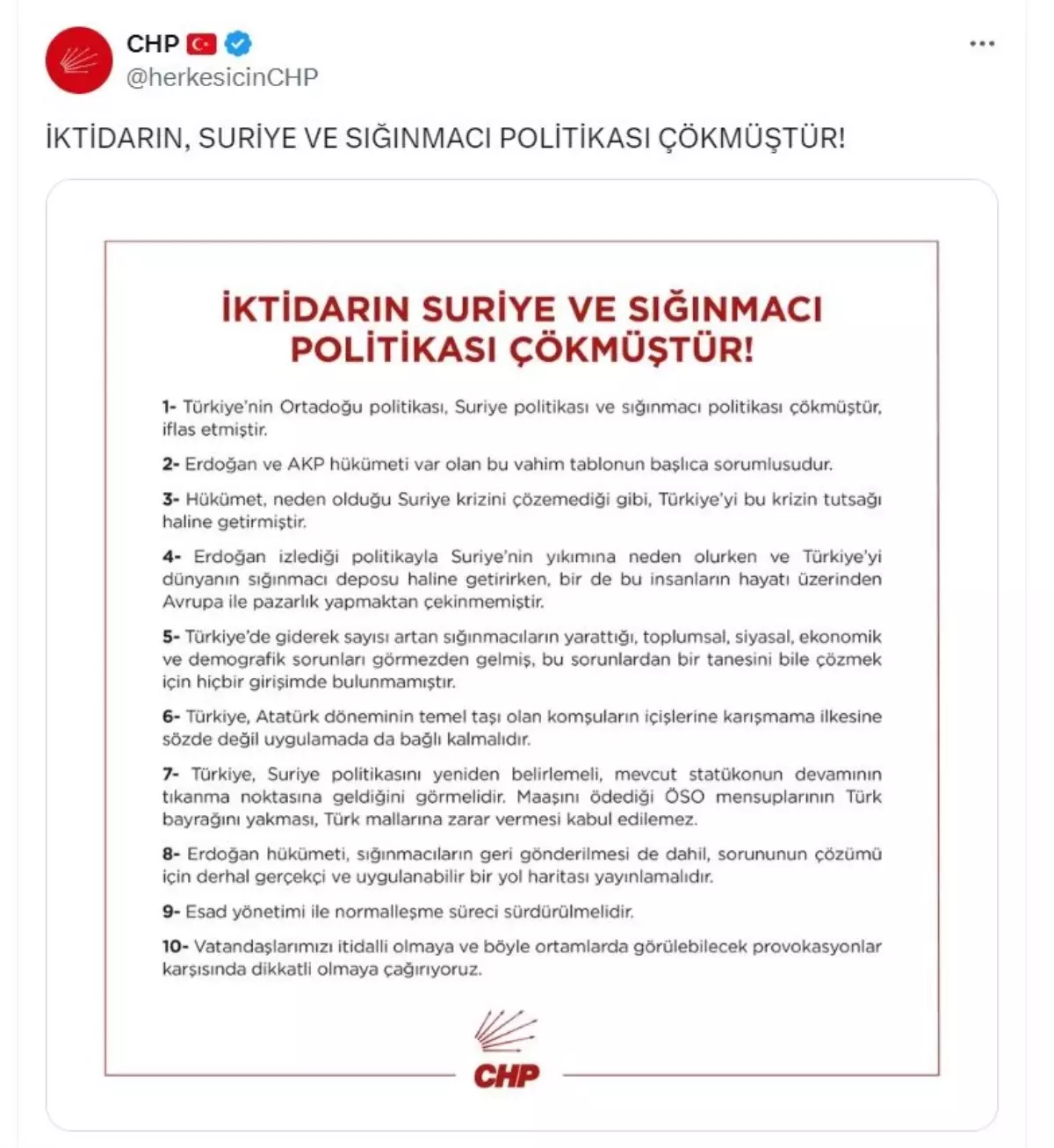 CHP: Türkiye'nin Ortadoğu ve Suriye politikası çökmüştür - Son Dakika