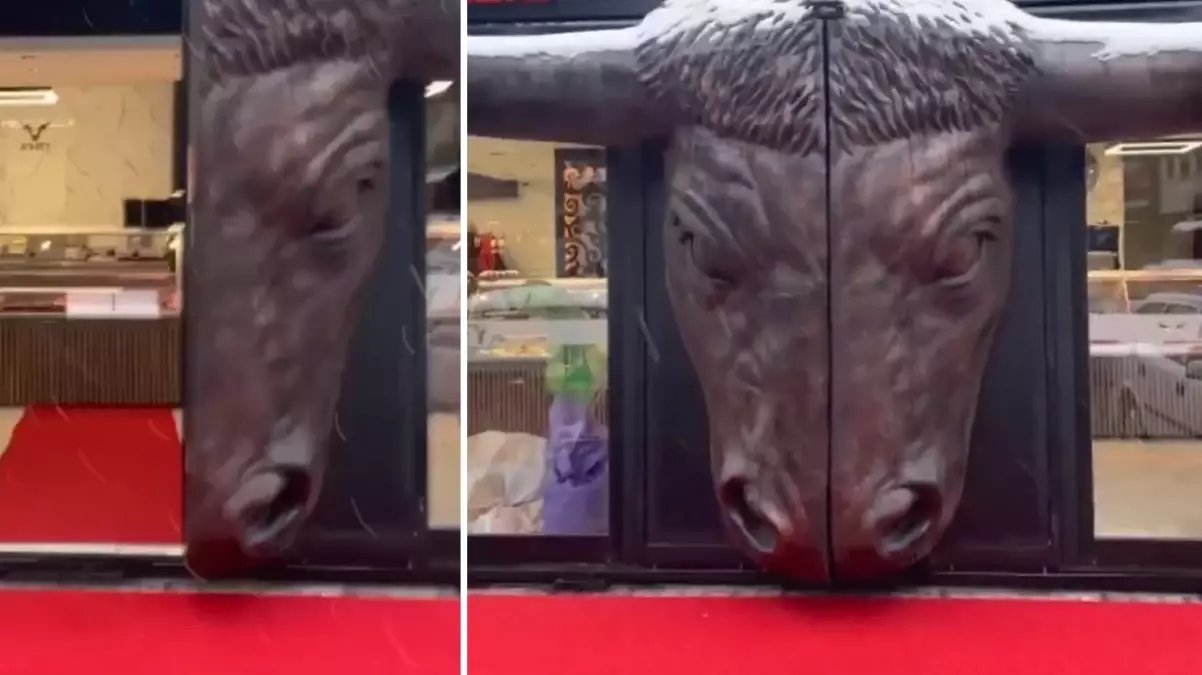 Kasabın yaptırdığı boğa kafası şeklindeki kapı ilgi görüyor - Son Dakika